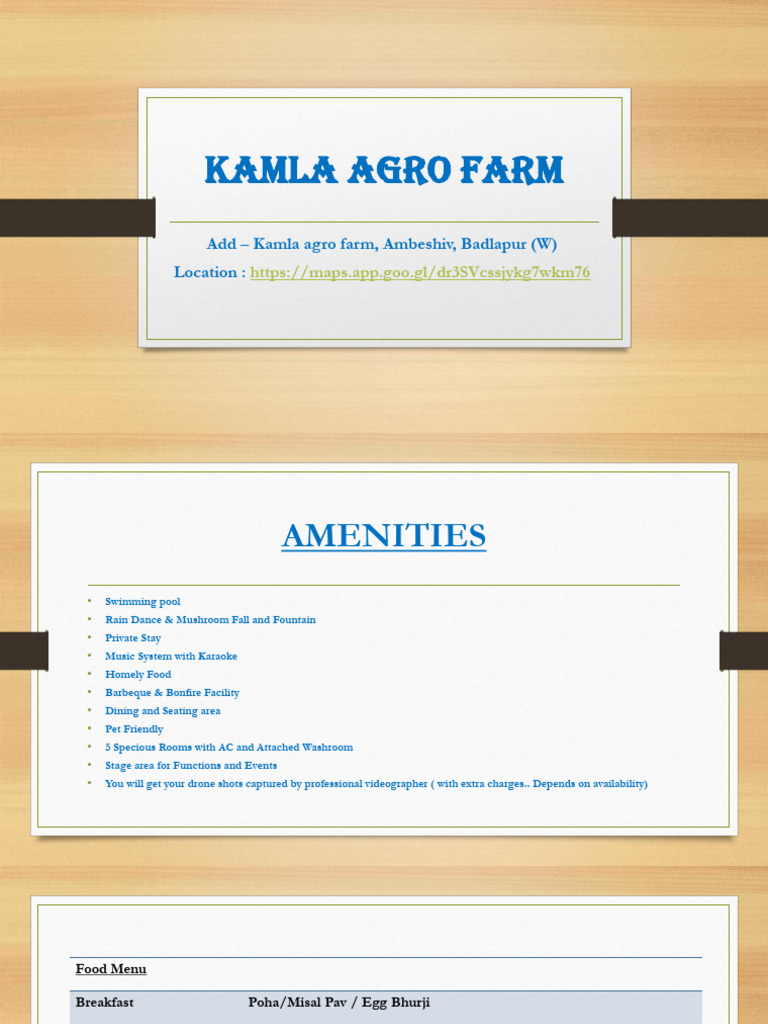 Kamla Agro Farm Retreat Guide | PDF