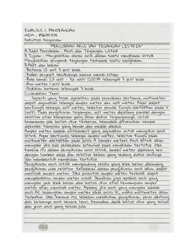 TUGAS 10_LKP BIMBINGAN PERCOBAAN ARUS DAN TEGANGAN LISTRIK | PDF