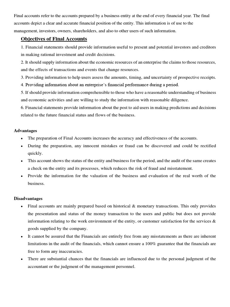 Final Accounts Notes | PDF | Income Statement | Balance Sheet