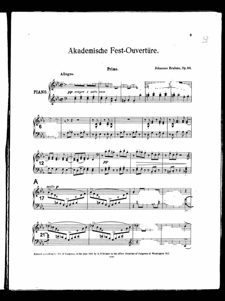 Brahms Academic Festival Overture Op 80 Piano 4 Manos Brahms SEMINARIO ...
