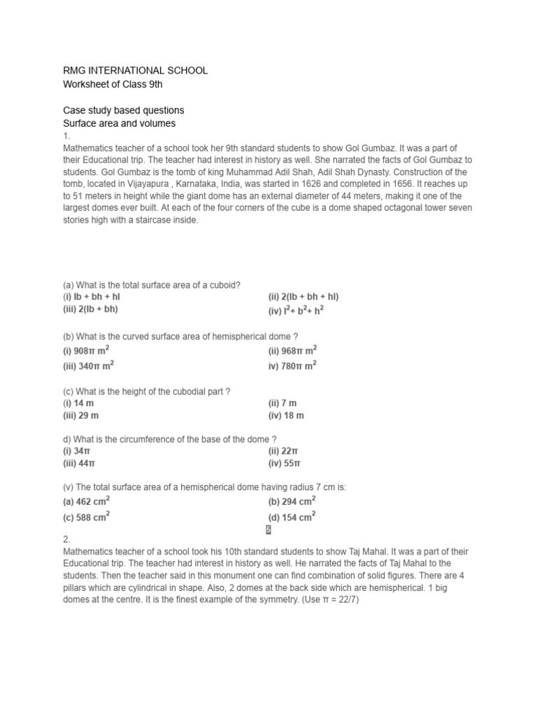 Maths 9th | PDF | Area | Sphere