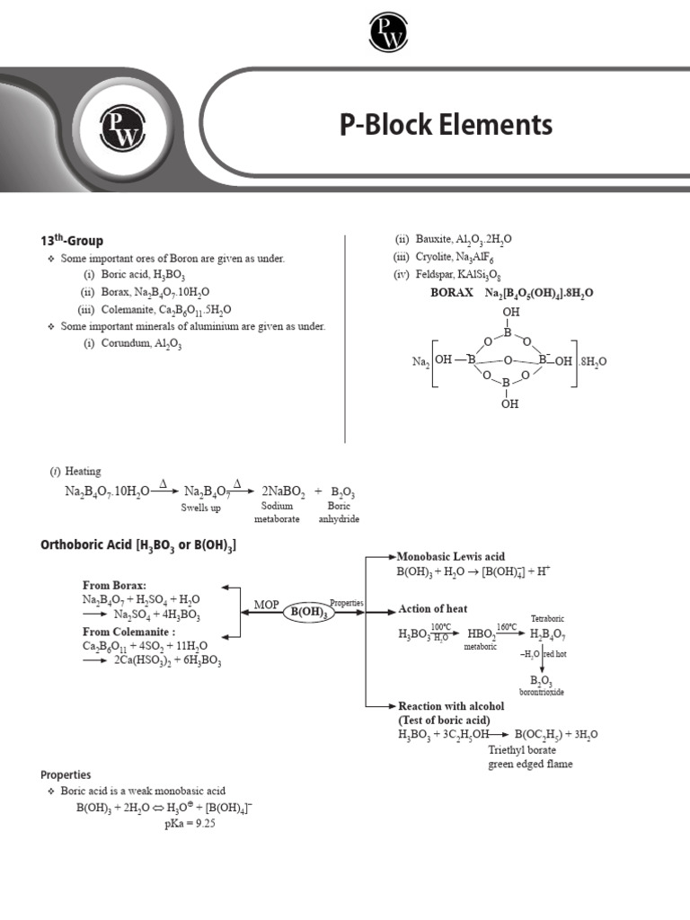 P Block Elements - Short Notes | PDF | Lead | Physical Chemistry