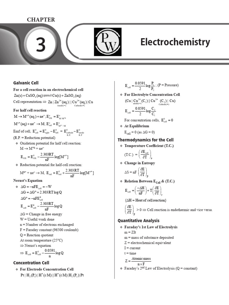 Electrochemistry Short Notes | PDF | Electrochemistry | Redox