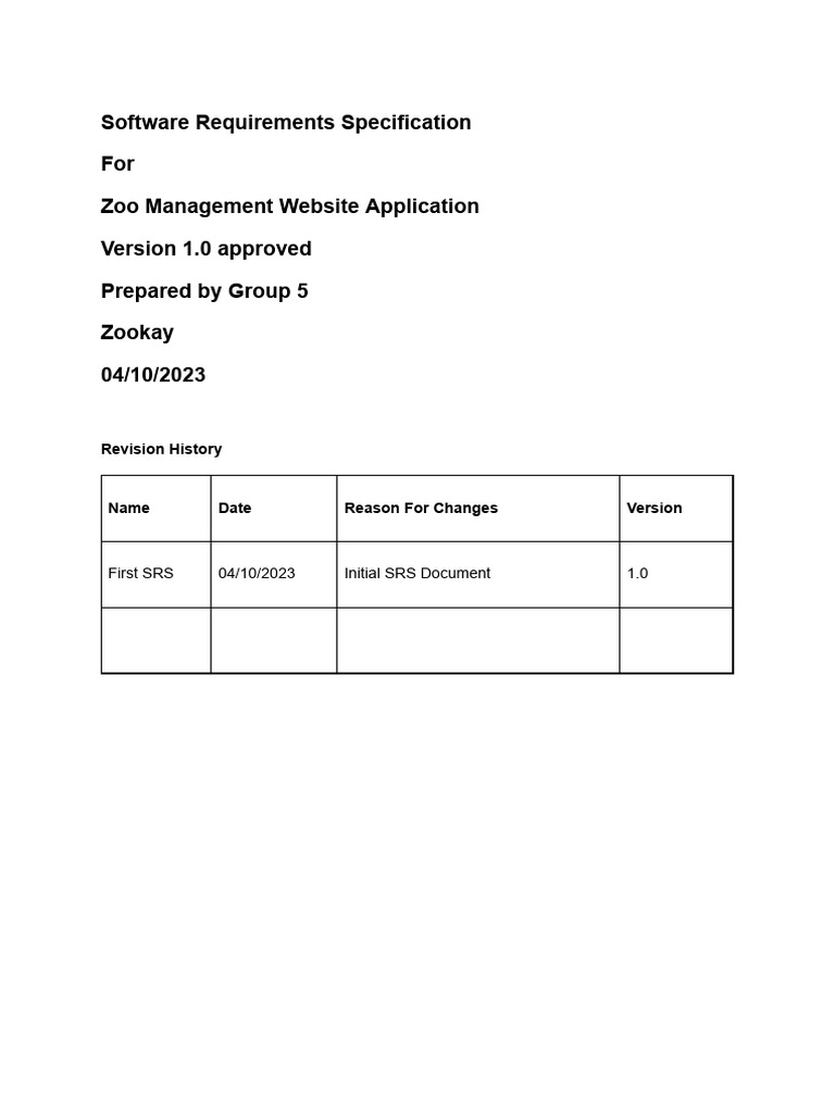 Software Requirements Specification - Zoo Management Website Application | Download Free PDF ...
