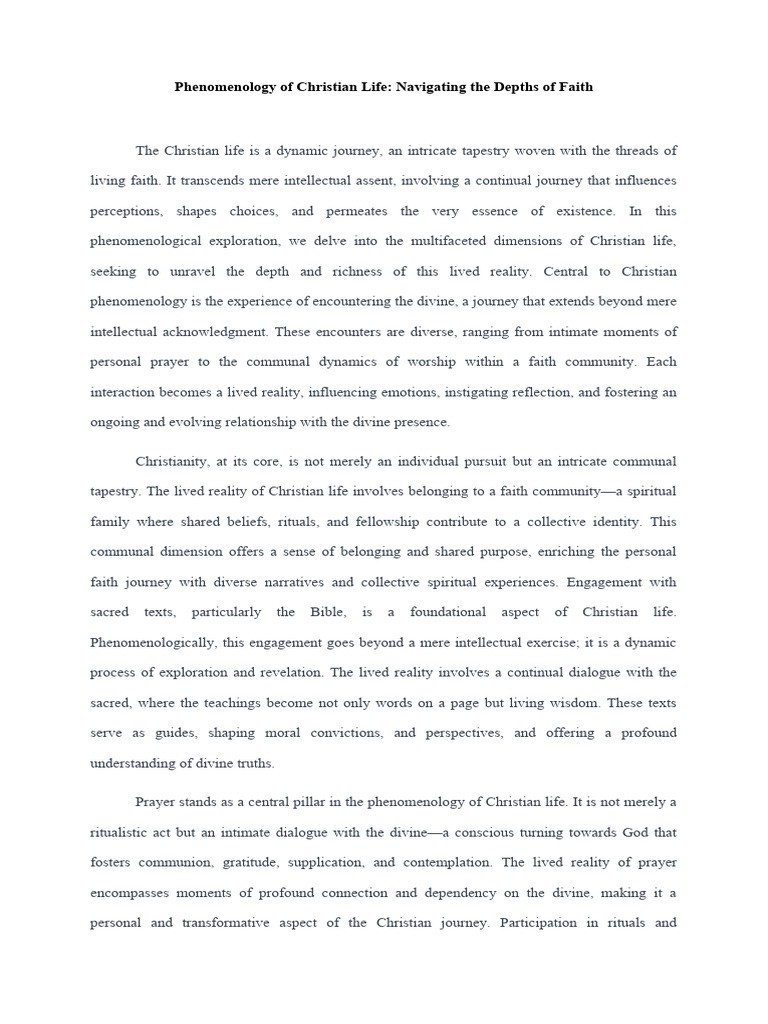 Phenomenology of Christian Life | PDF | Faith | Spirituality