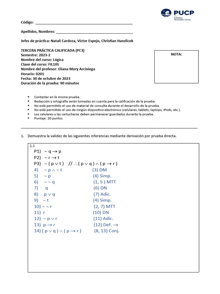 PC3 0201 2023-2 Solucionario | PDF