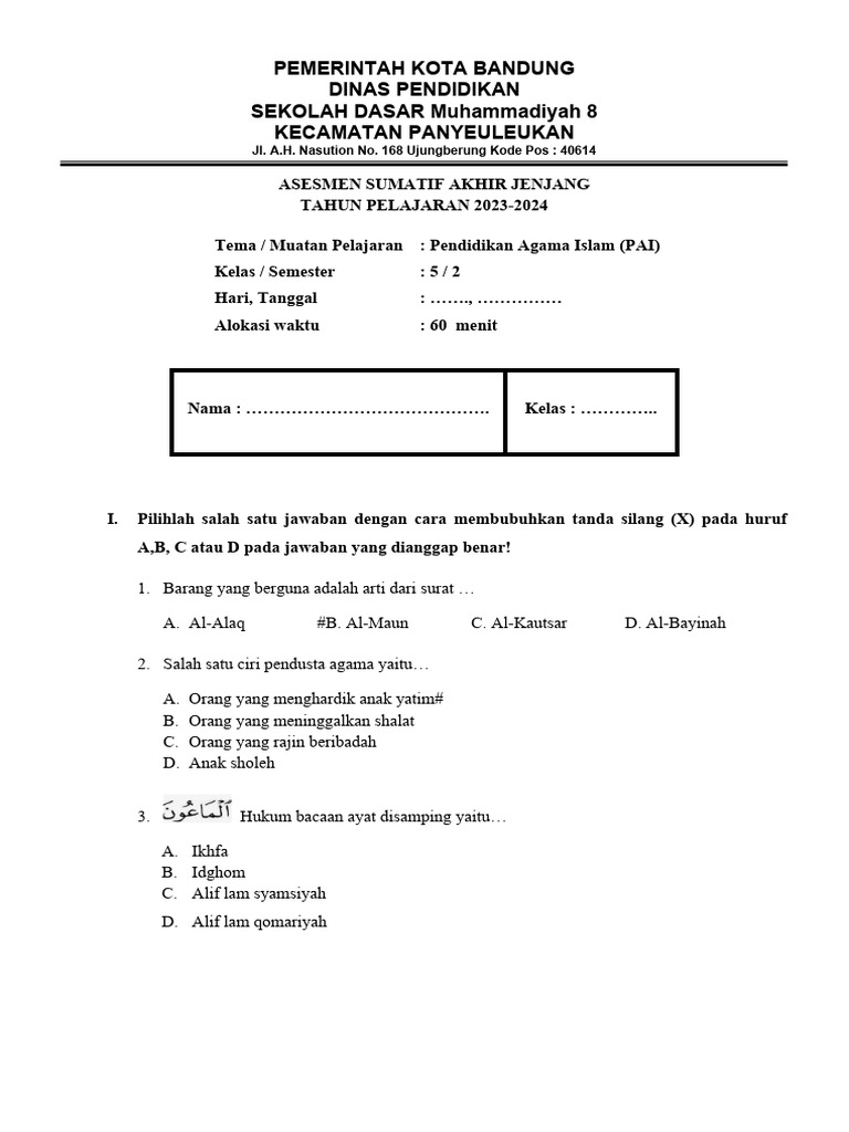 Soal Asaj KLS 5 SMT 2 | PDF