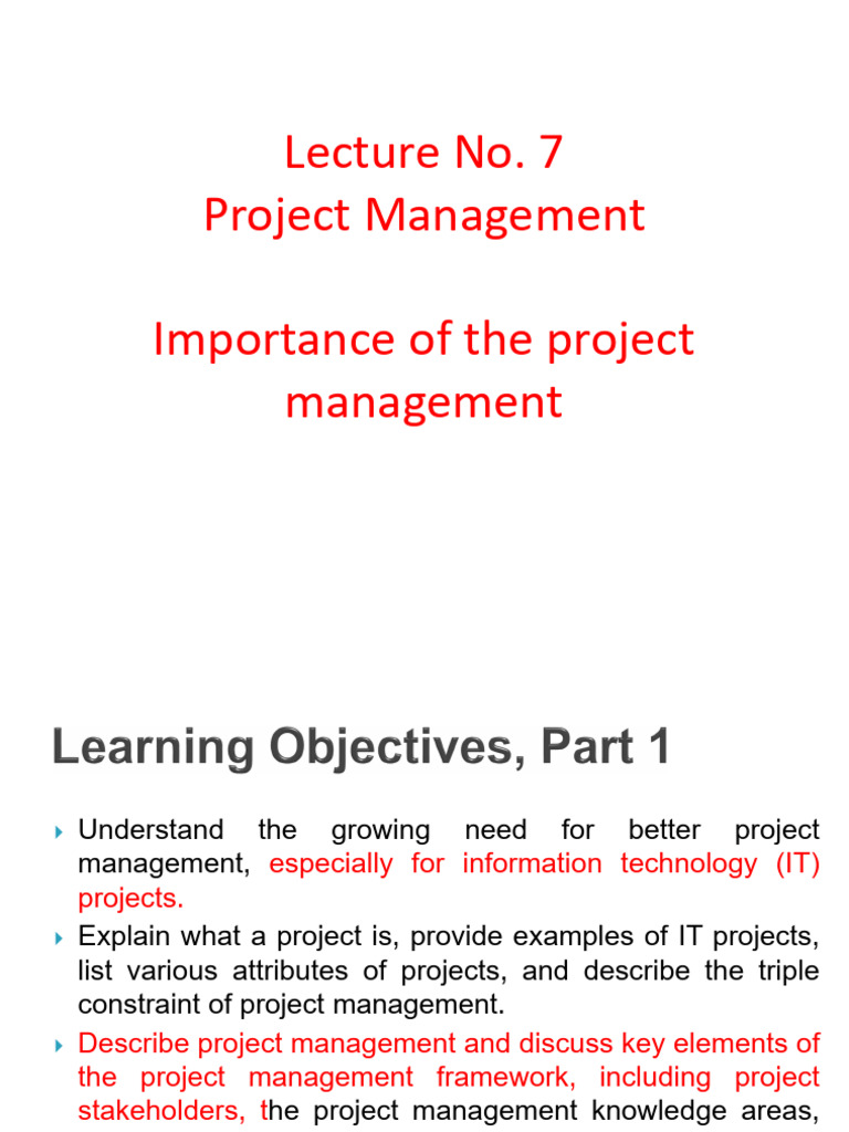 Project Management Lecture 7 Overview | PDF | Project Management | Project Management Professional