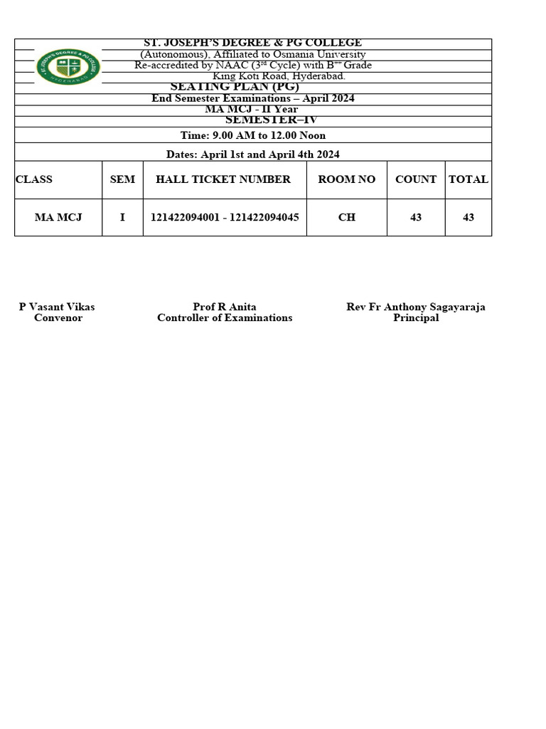 Final Seating Plan for Odd End Semester 2023 | Download Free PDF ...