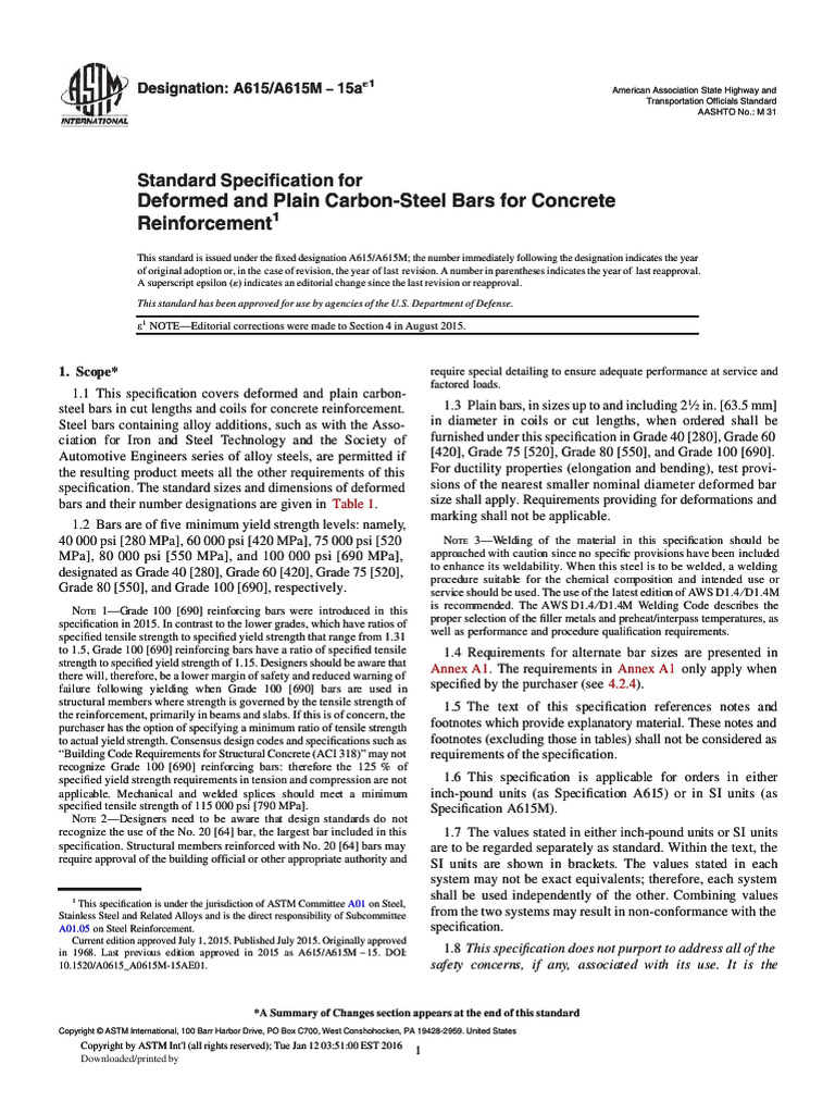 ASTM A615 - A615M 2015ae1 | PDF | Building Materials | Steel