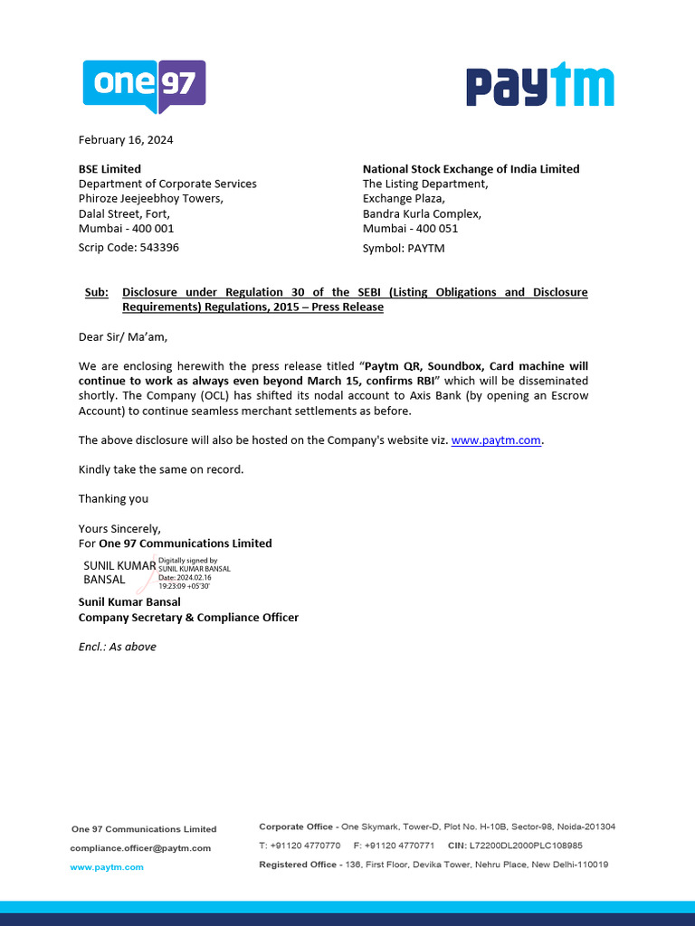 Encl.: As Above: Sunil Kumar Bansal | PDF | Business | Payments