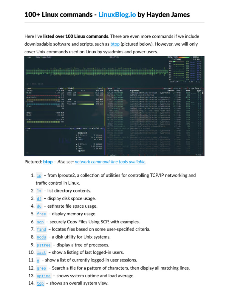 100 Linux Commands LinuxBlog Io | PDF | Computer File | Command Line Interface