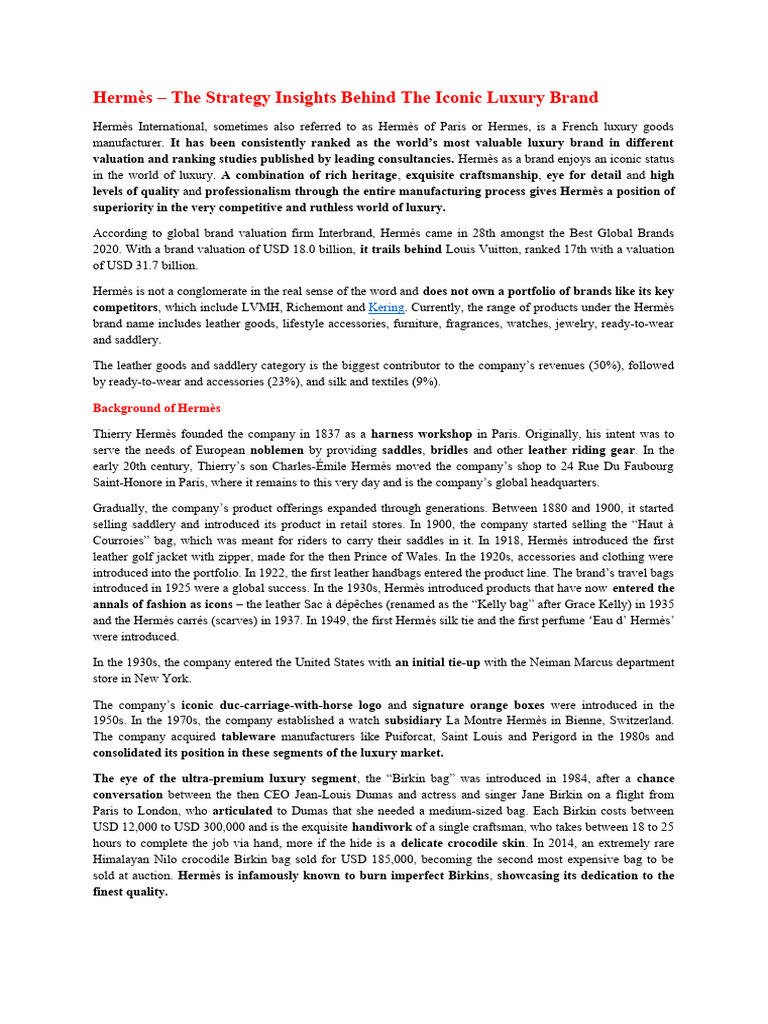 Hermès - The Strategy Insights Behind The Iconic Luxury Brand | PDF | Brand