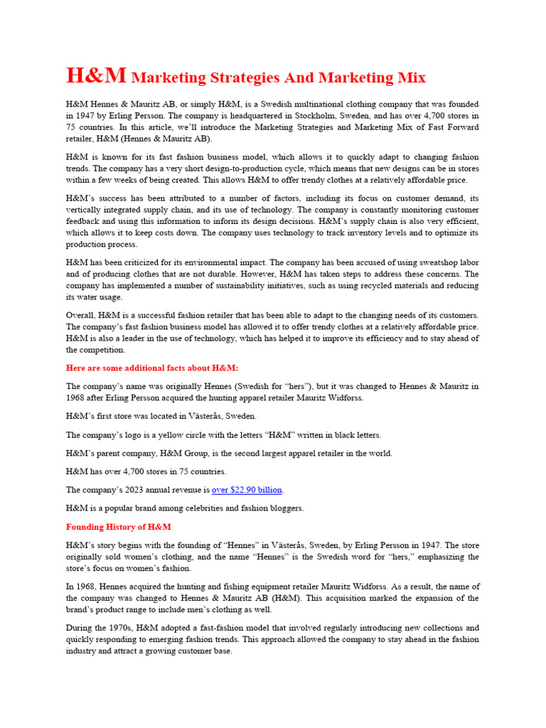 H&M Marketing Strategies and Marketing Mix | PDF | Brand | Retail