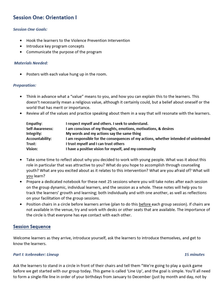 Violence Prevention Orientation Session | PDF | Learning | Social ...