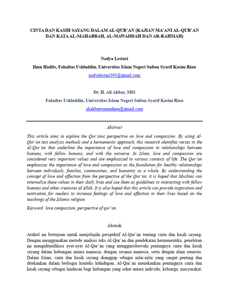 Cinta Dan Kasih Sayang Dalam Al-Qur'an (Kajian Ma'ani Al-Qur'an Kata Al ...