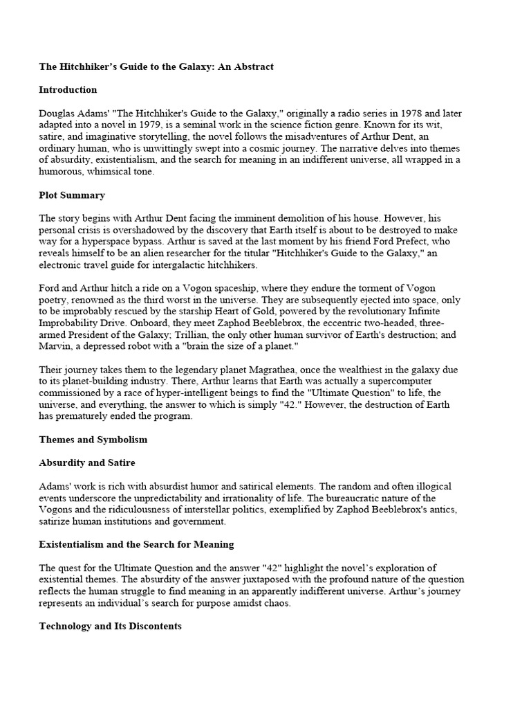 The Hitchhiker's Guide To The Galaxy An Abstract | PDF | Hitchhiking