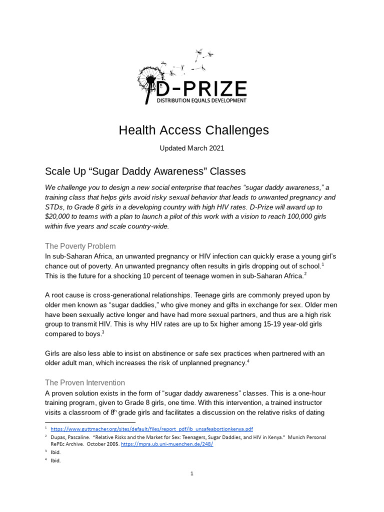 D-Prize Health Access Sugar Daddy Awareness | PDF | Safe Sex | Adolescence D-Prize Health Access Sugar Daddy Awareness | PDF | Safe Sex | Adolescence