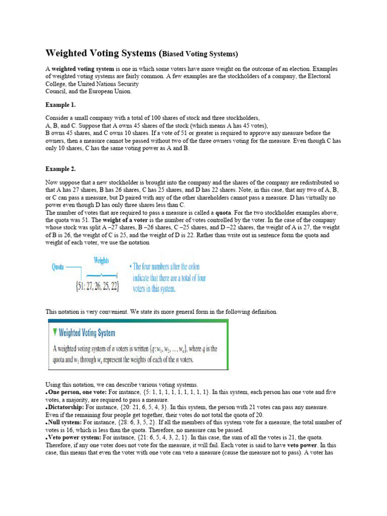 Weighted Voting Systems | Download Free PDF | Voting | Shareholders