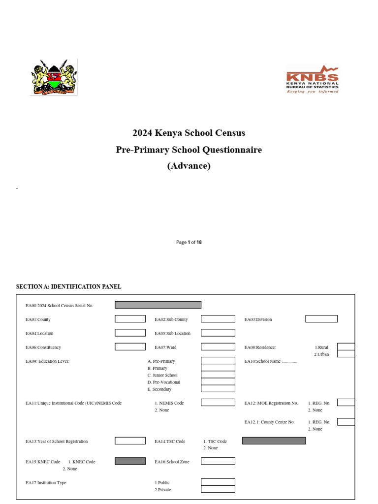 2024 Kenya School Census Questionnaire | PDF | Cost Of Living ...