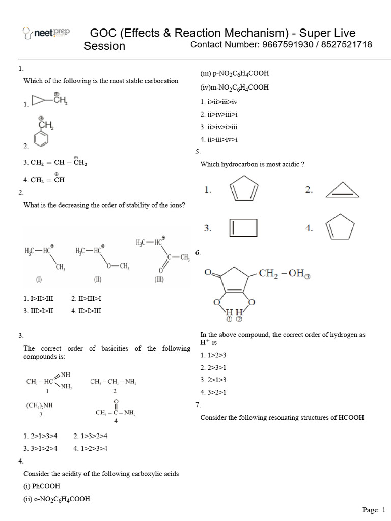GOC (Effects & Reaction Mechanism) - Super Live Session | PDF | Acid ...