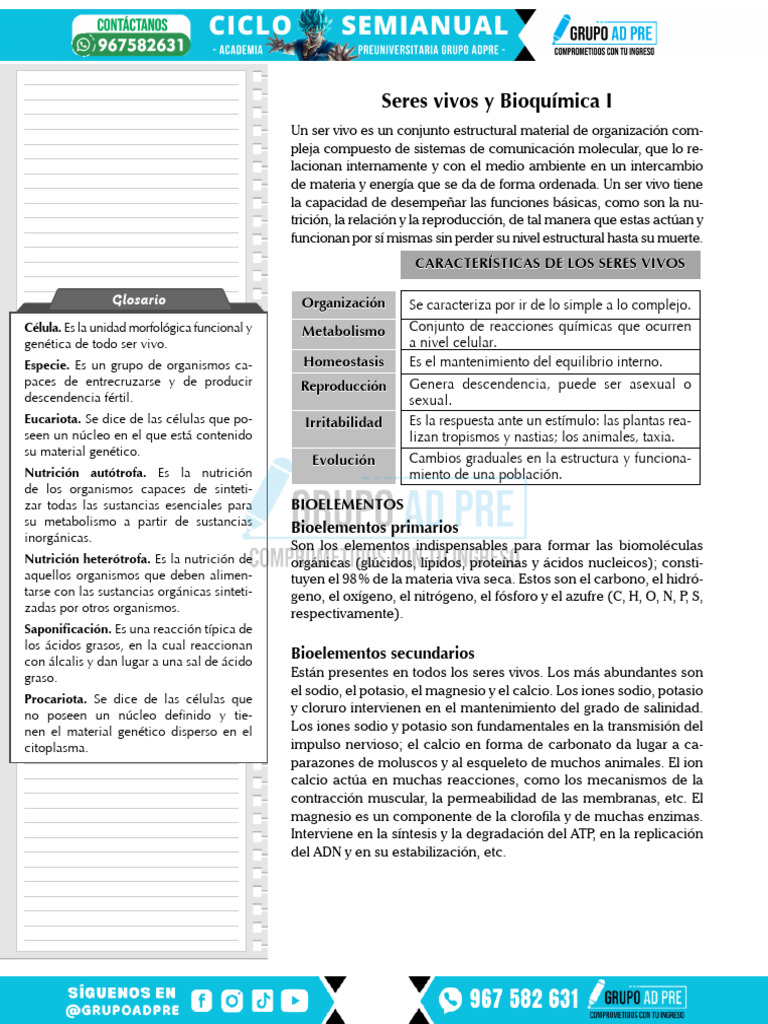 1.seres Vivos y Bioquímica I | PDF | Organismos | Metabolismo