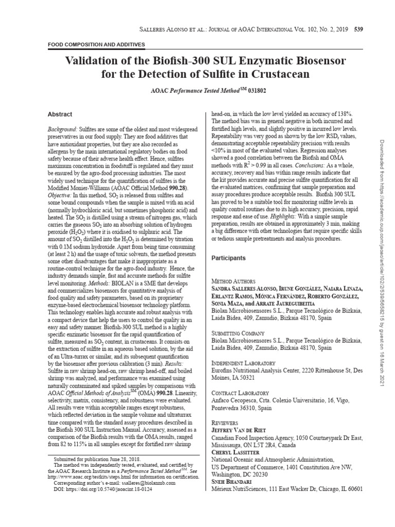 Validation of The Biofish-300 SUL Enzymatic Biosen | PDF | Chemistry