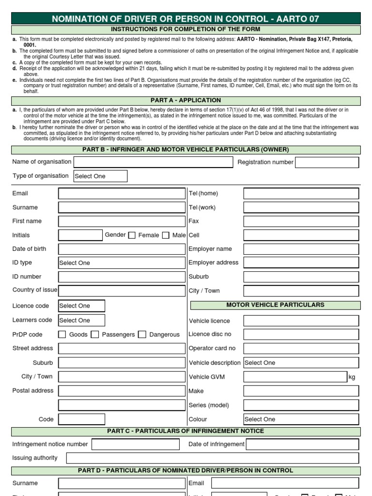 062 - Complete Electronically - AARTO07 | PDF | Identity Document ...