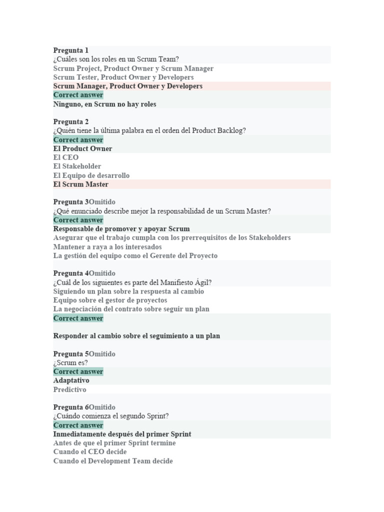 Examen Piloto Scrum Master | PDF | Scrum (desarrollo de software)