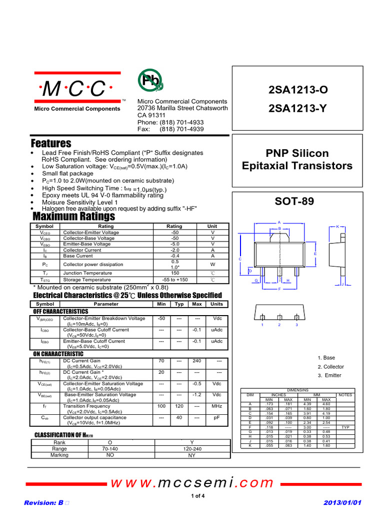 2sa1213 MCC | PDF | Bipolar Junction Transistor | Semiconductor Devices