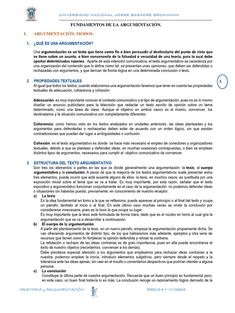 MODULO#1 - Argumentacion - II Unidad | PDF | Teoría de la argumentación | Argumento