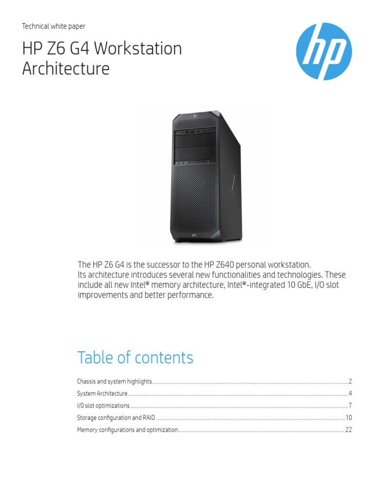 HP Z6 G4 Workstation Architecture: Technical White Paper | PDF | Bios | Solid State Drive