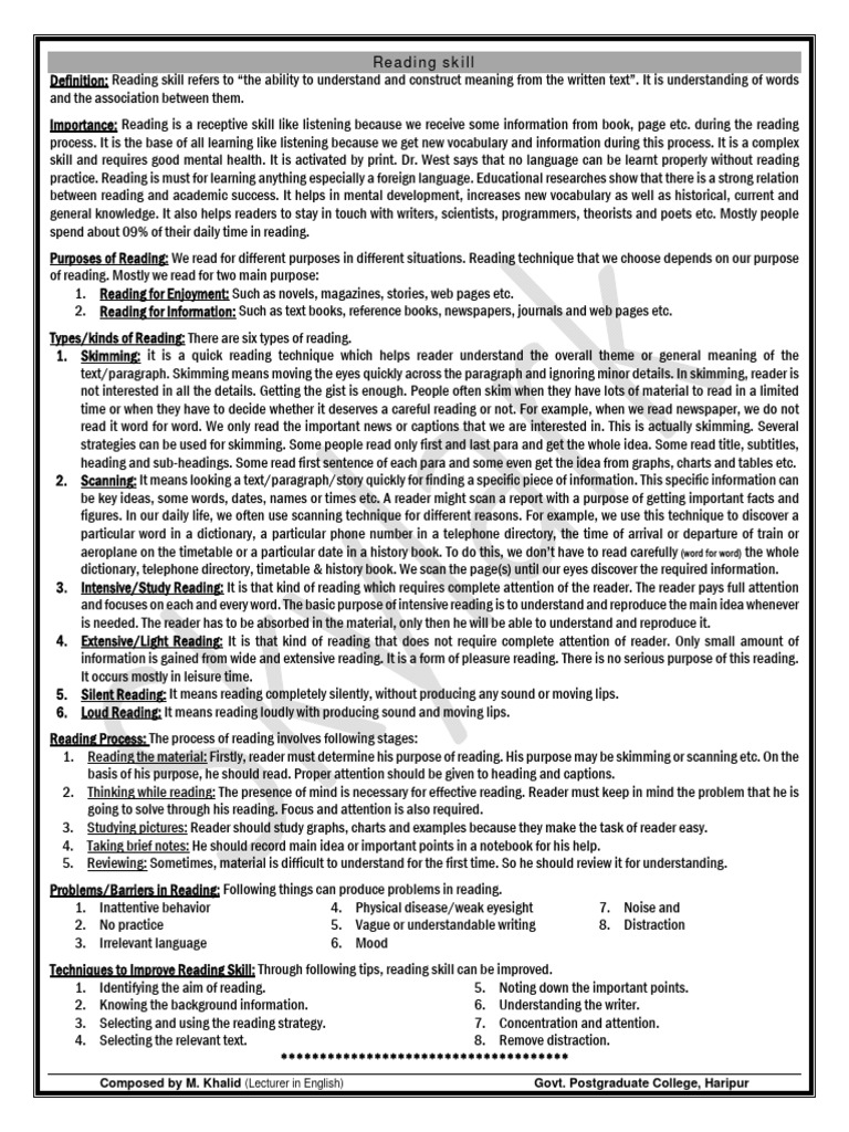 Reading Skill 1 | PDF | Speed Reading | Vocabulary