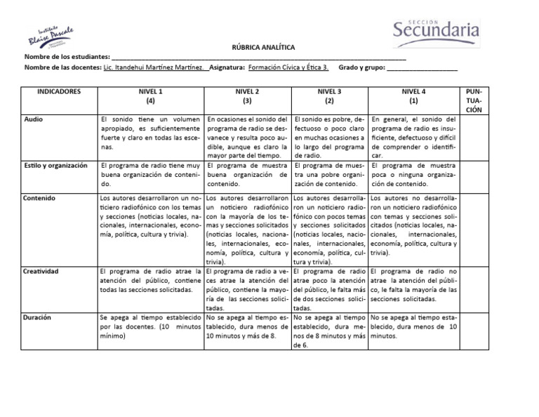 RÚBRICA PARA EVALUAR PROGRAMA DE RADIO | Descargar gratis PDF ...