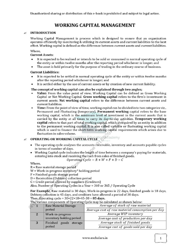 Working Capital Management Concepts | PDF