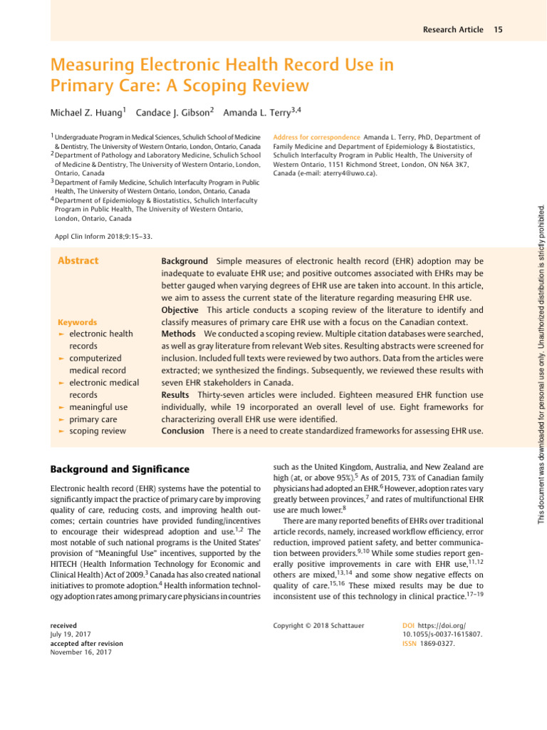Measuring Electronic Health Record Use in Primary Care | PDF ...