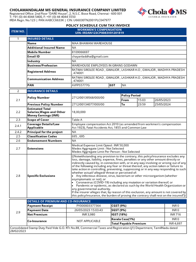 921820421-Maa Bhawani Warehouse | PDF | Liability Insurance | Indemnity