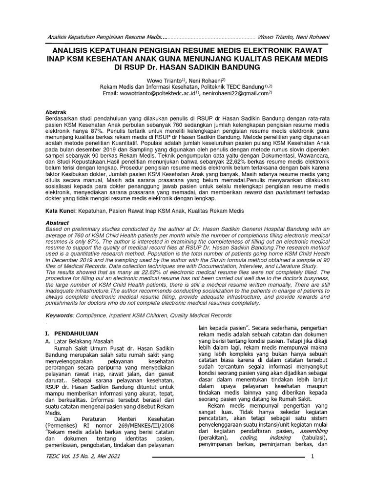 Analisis Kepatuhan Pengisian RME | PDF