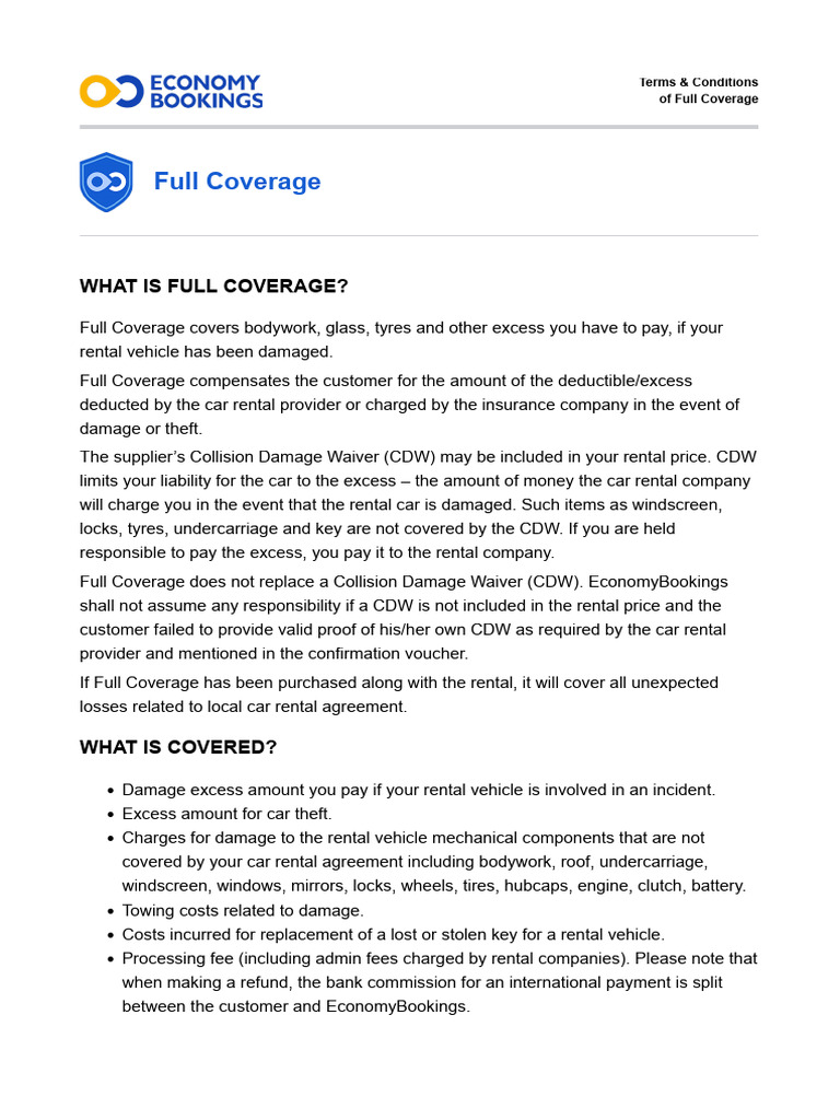 Booking Group Full Excess Protection | Download Free PDF | Car Rental