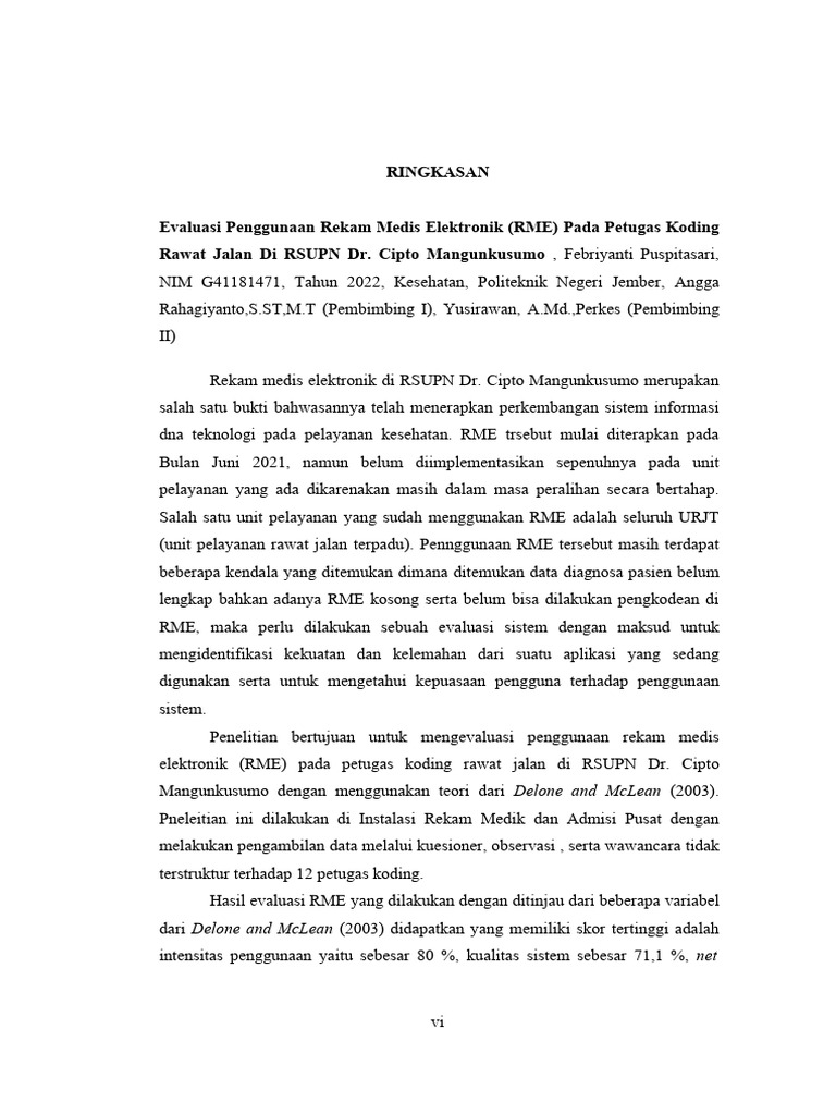 Evaluasi Penggunaan Rekam Medis Elektronik (RME) Pada Petugas Koding | PDF