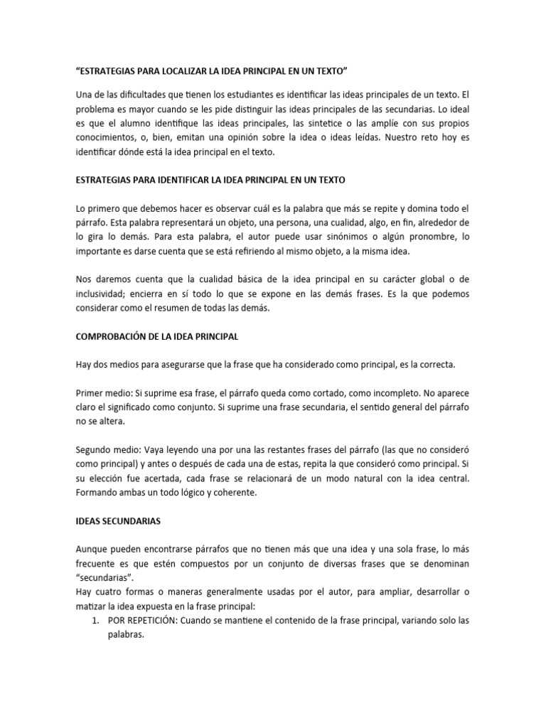 Estrategias para Localizar La Idea Principal en Un Texto | PDF ...