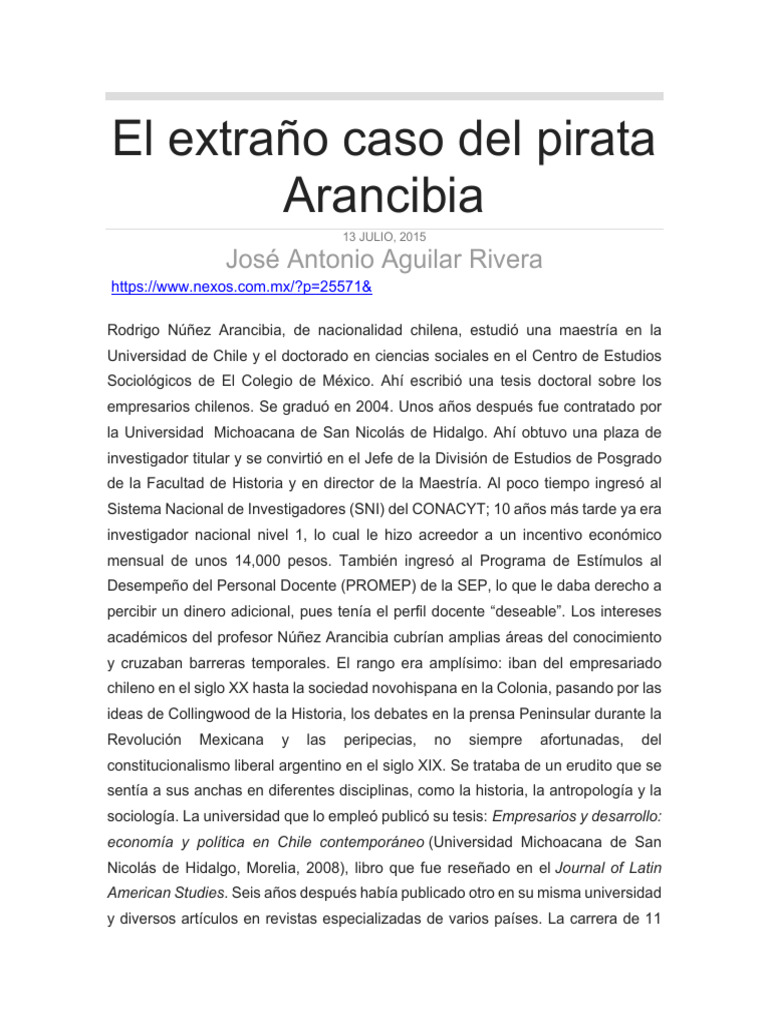1 - El Extraño Caso Del Pirata Arancibia | PDF | Piratería | Universidad