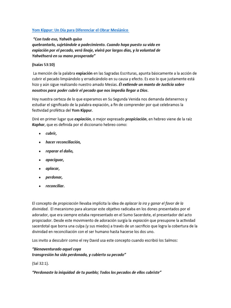 Yom Kippur Significado De La Expiación Pdf Cristo Título Pecado