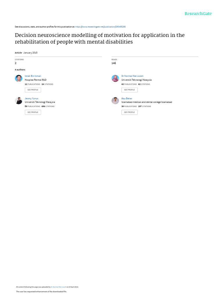 Decision Neuroscience Modellingof Motivation For Applicationin The Rehabilitationof People With ...