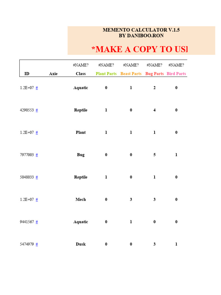 Memento Calculator by Daniboo - Ron v1.5 | PDF | Biology | Zoology Memento Calculator by Daniboo - Ron v1.5 | PDF | Biology | Zoology