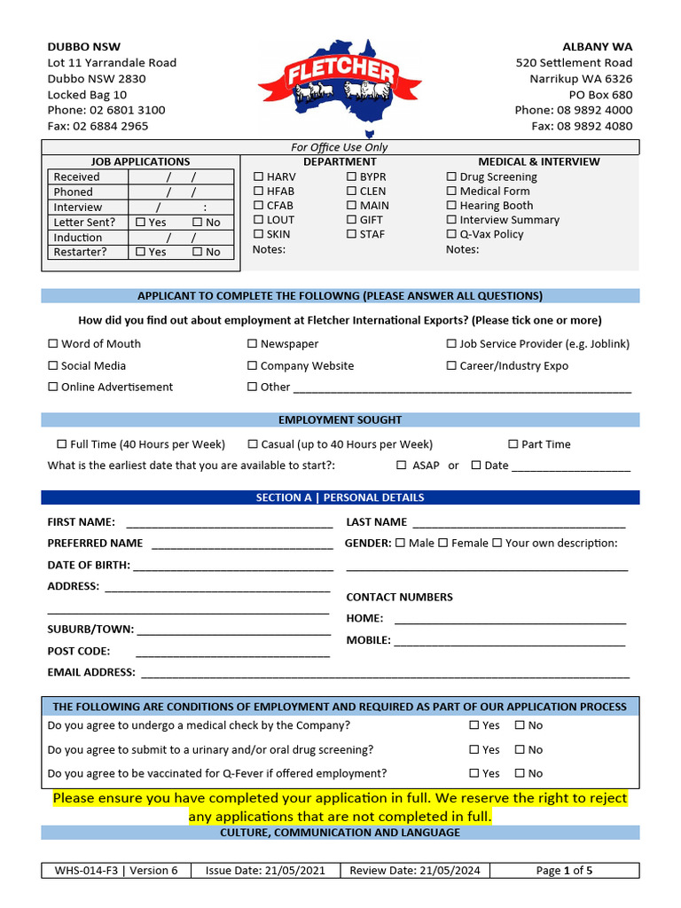 Job Application Form - Word Format | PDF | Occupational Safety And ...