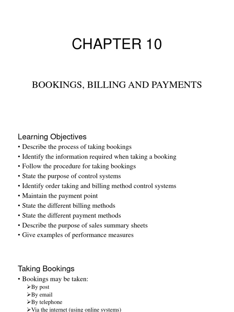 CHAPTER 10 Bookings, Billings and Payments | PDF | Credit Card | Cheque