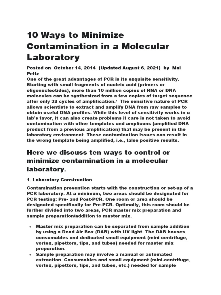 10 Ways To Minimize Contamination in A Molecular Laboratory | PDF ...