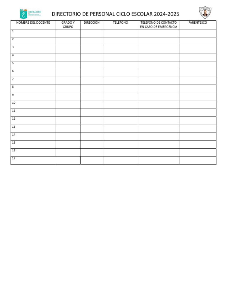 Directorio Del Personal 2024-2025 | PDF