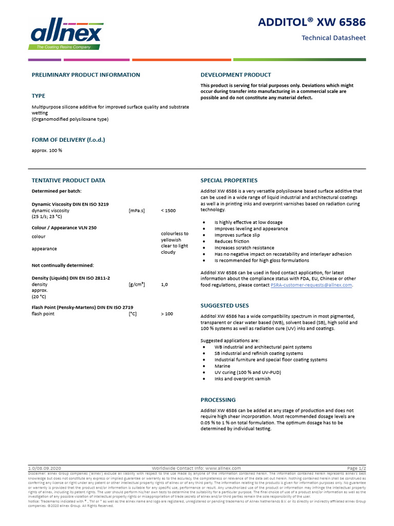 Additol XW 6586 en A4 | PDF | Intellectual Property | Information